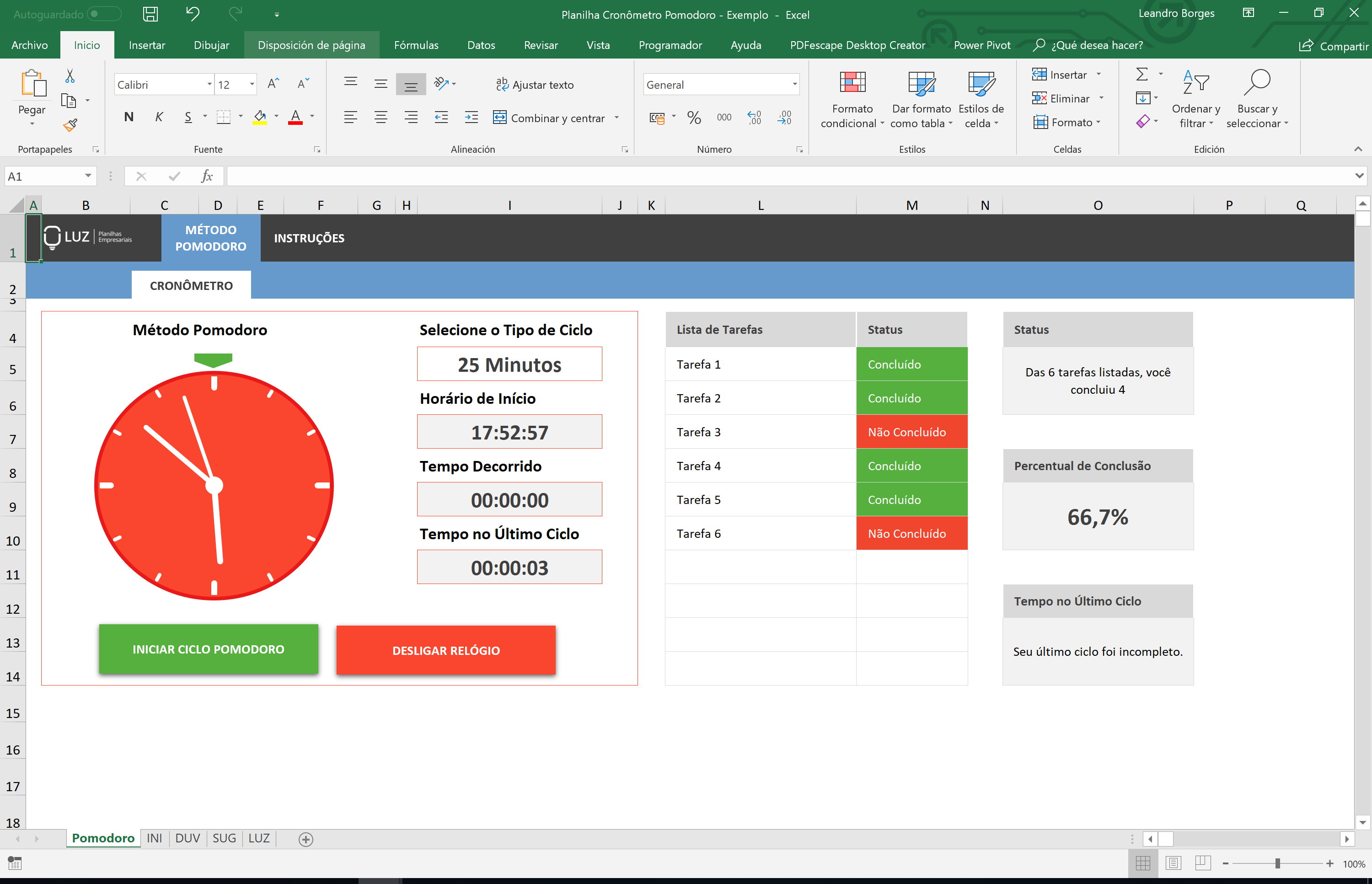 Planilha de Cronômetro Pomodoro em Excel - Planilhas Prontas