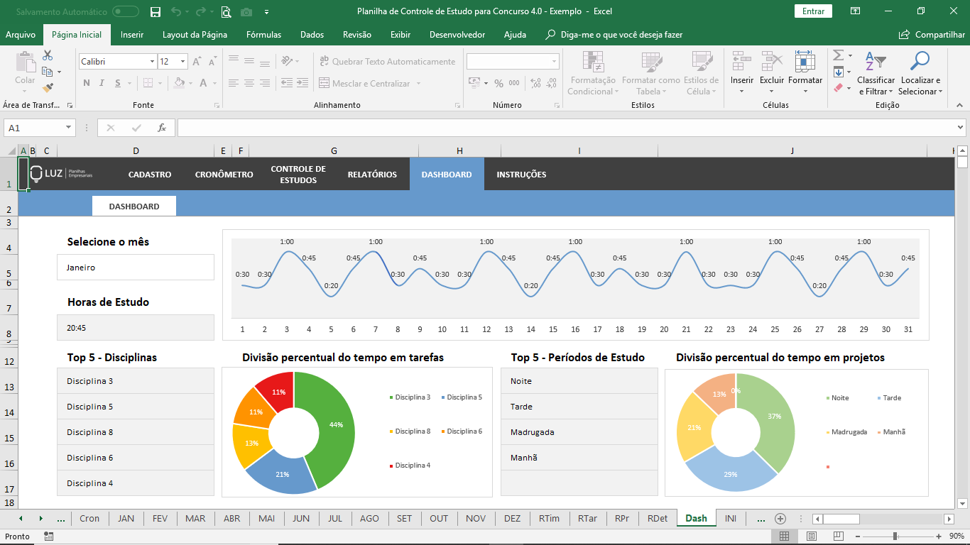 Planilha de Controle de Estudo para Concurso em Excel - Planilhas Prontas