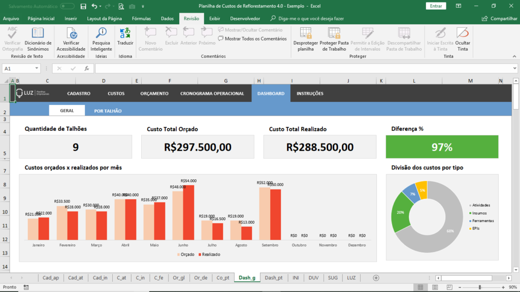Planilha de Custos de Reflorestamento em Excel - Planilhas Prontas