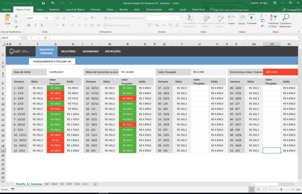 Planilha Desafio 52 Semanas em Excel - Planilhas Prontas