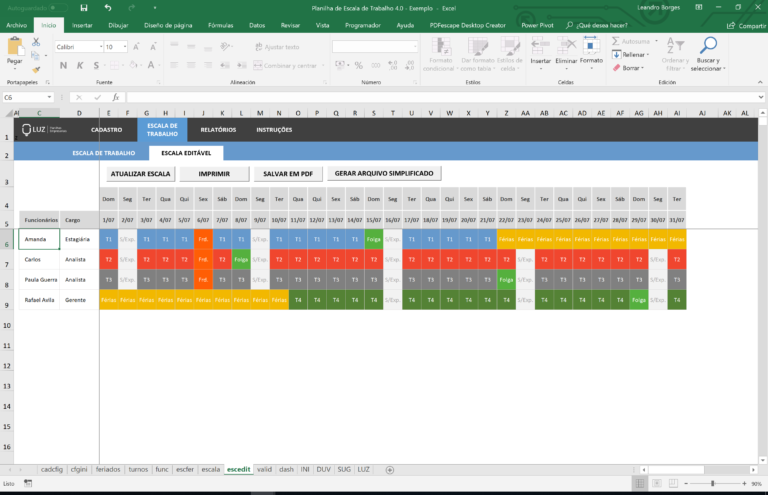 Planilha De Escala De Trabalho Em Excel Planilhas Prontas