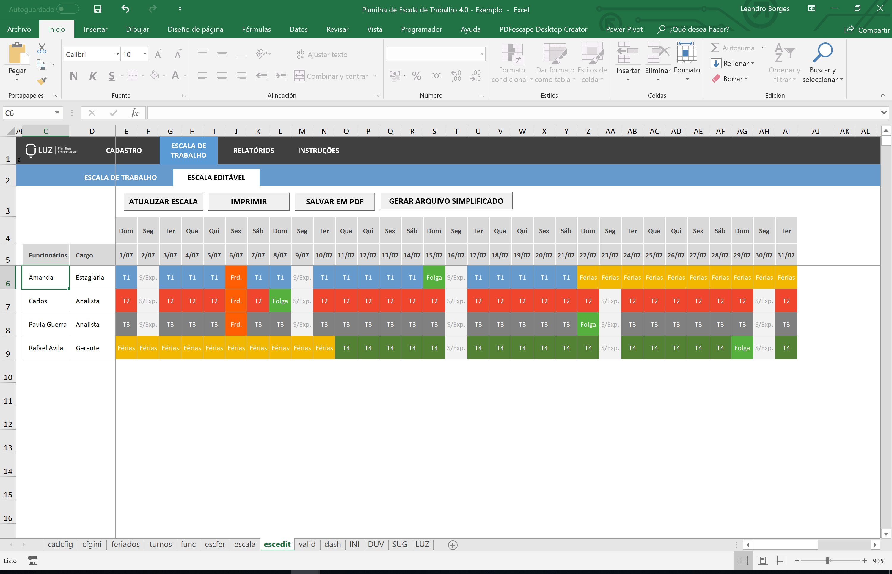 Planilha De Escala De Trabalho Em Excel Planilhas Prontas