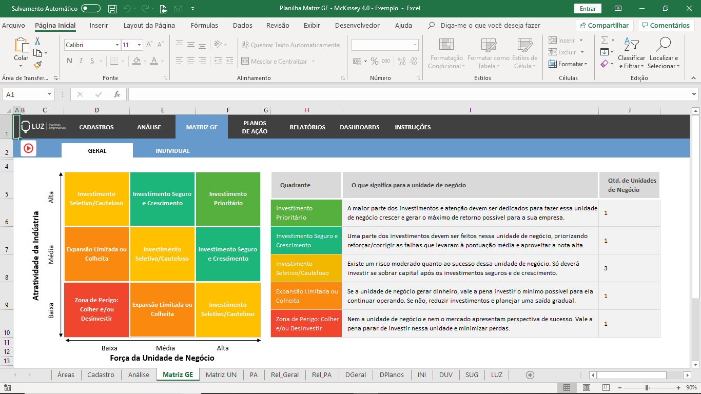 Planilha Matriz GE / McKinsey em Excel - Planilhas Prontas