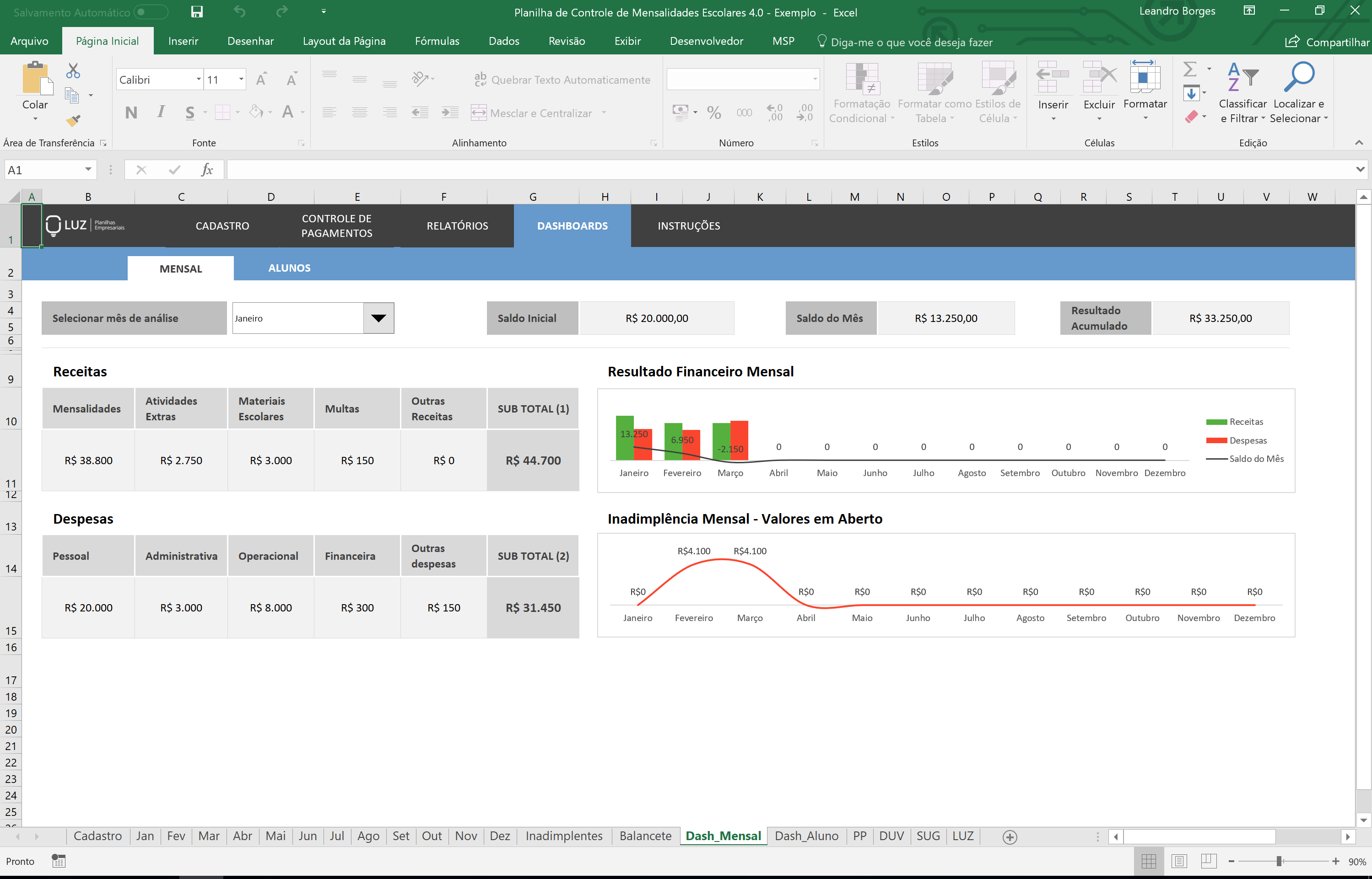 Planilha Controle De Mensalidades De Escolares Planilhas Excel Images