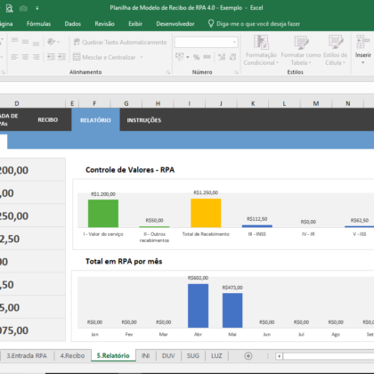Planilha de Modelo de Recibo de RPA em Excel - Planilhas Prontas
