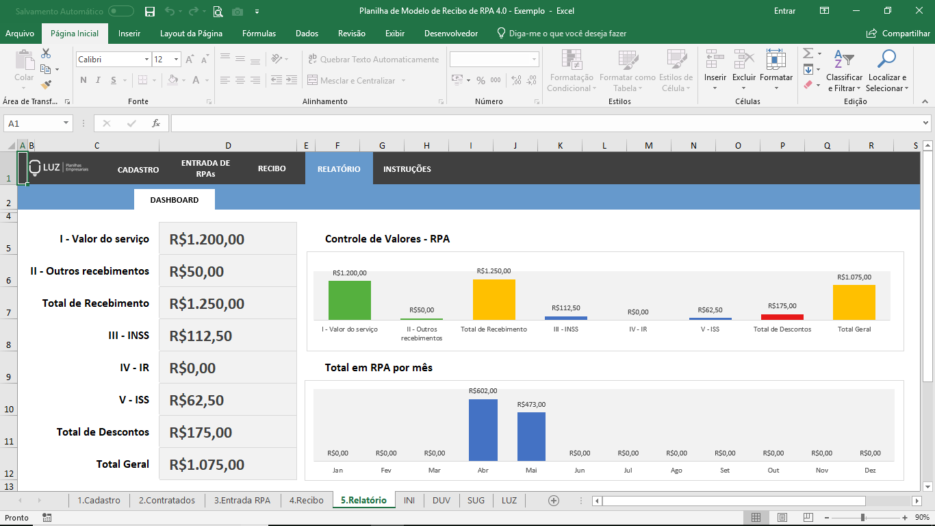 Planilha de Modelo de Recibo de RPA em Excel - Planilhas Prontas
