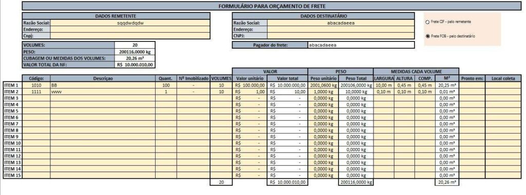 Planilha De Cálculo De Frete E Cubagem Em Excel Planilhas Prontas
