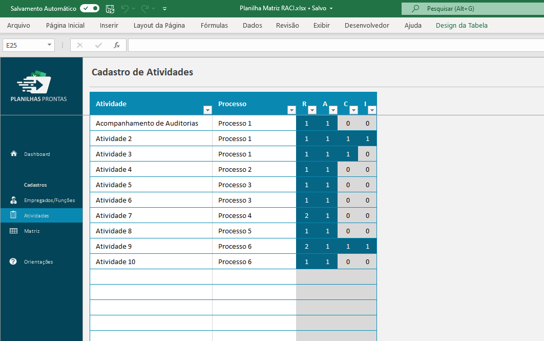 Planilha Matriz RACI de Responsabilidades em Excel - Planilhas Prontas