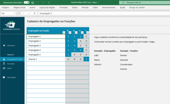 Planilha Matriz RACI de Responsabilidades em Excel - Planilhas Prontas