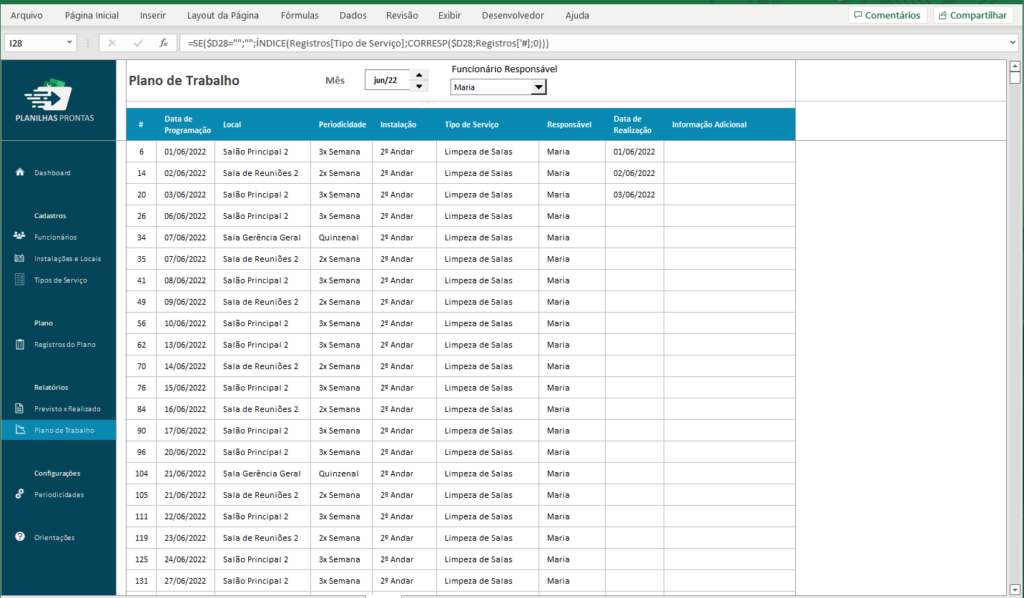 Planilha para Plano de Limpeza em Excel - Planilhas Prontas