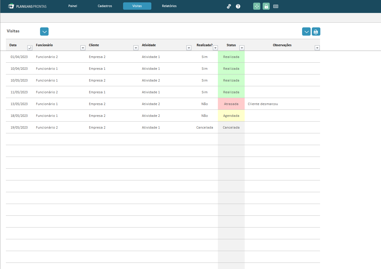 Planilha de Controle de Visitas à Clientes em Excel - Planilhas Prontas