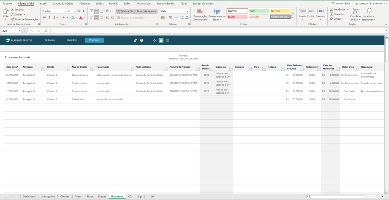 Planilha de Controle de Processos Judiciais em Excel - Planilhas Prontas